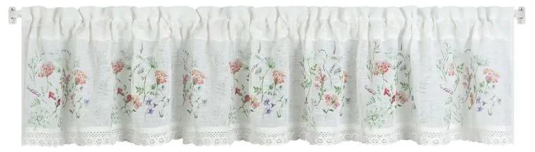 Bílá záclona na pásce SYLWIA s potiskem květin 150x30 cm