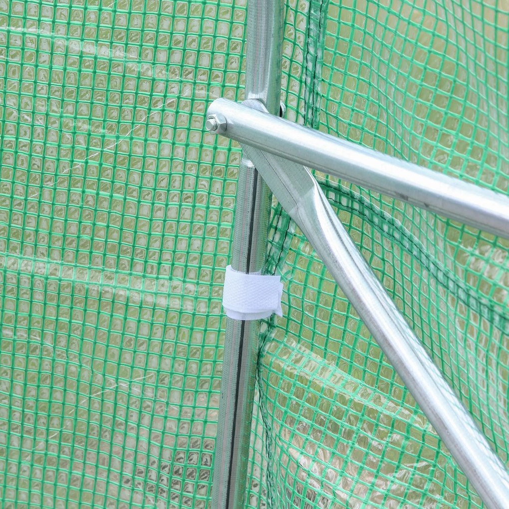 Zelený skleník Outsunny 4x2x2 m s 6 propustnými okny a zipovým rolovacím dveřmi pro pěstování rostlin a zeleniny