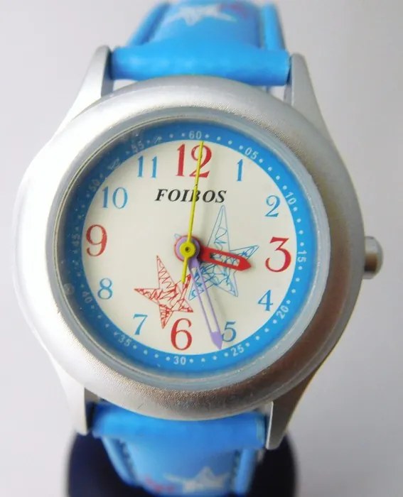Foibos Světle modré dívčí dětské hodinky Foibos 1567.5 s barevnými motivy