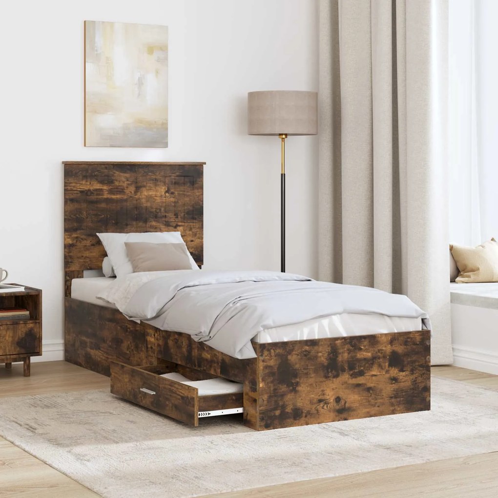 Rám postele Uzený dub a stříbrná 70 x 190 cm Kompozitní dřevo 3411372