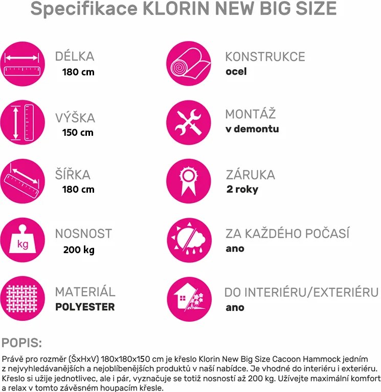 Kondela Závěsné houpací křeslo, světle šedá, KLORIN NEW BIG SIZE CACOON HAMMOCK