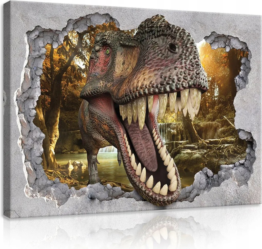 Obraz Na Plátně Canvas 80x60 Dinosaurus 3D Díra
