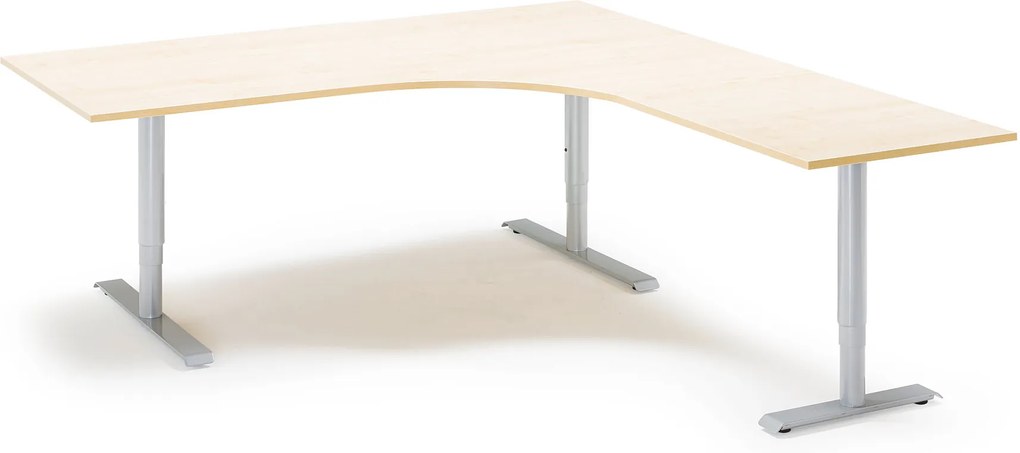 AJ Produkty Výškově nastavitelný stůl Adeptus, pravý, 2000x1800 mm, dýha bříza, stříbrná