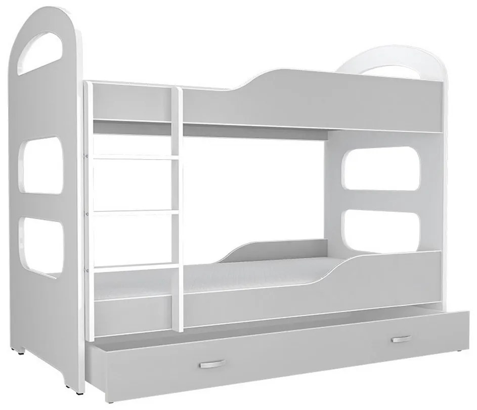 Expedo Dětská patrová postel PATRIK 2 COLOR + matrace + rošt ZDARMA, 190x80, bílý/bílý