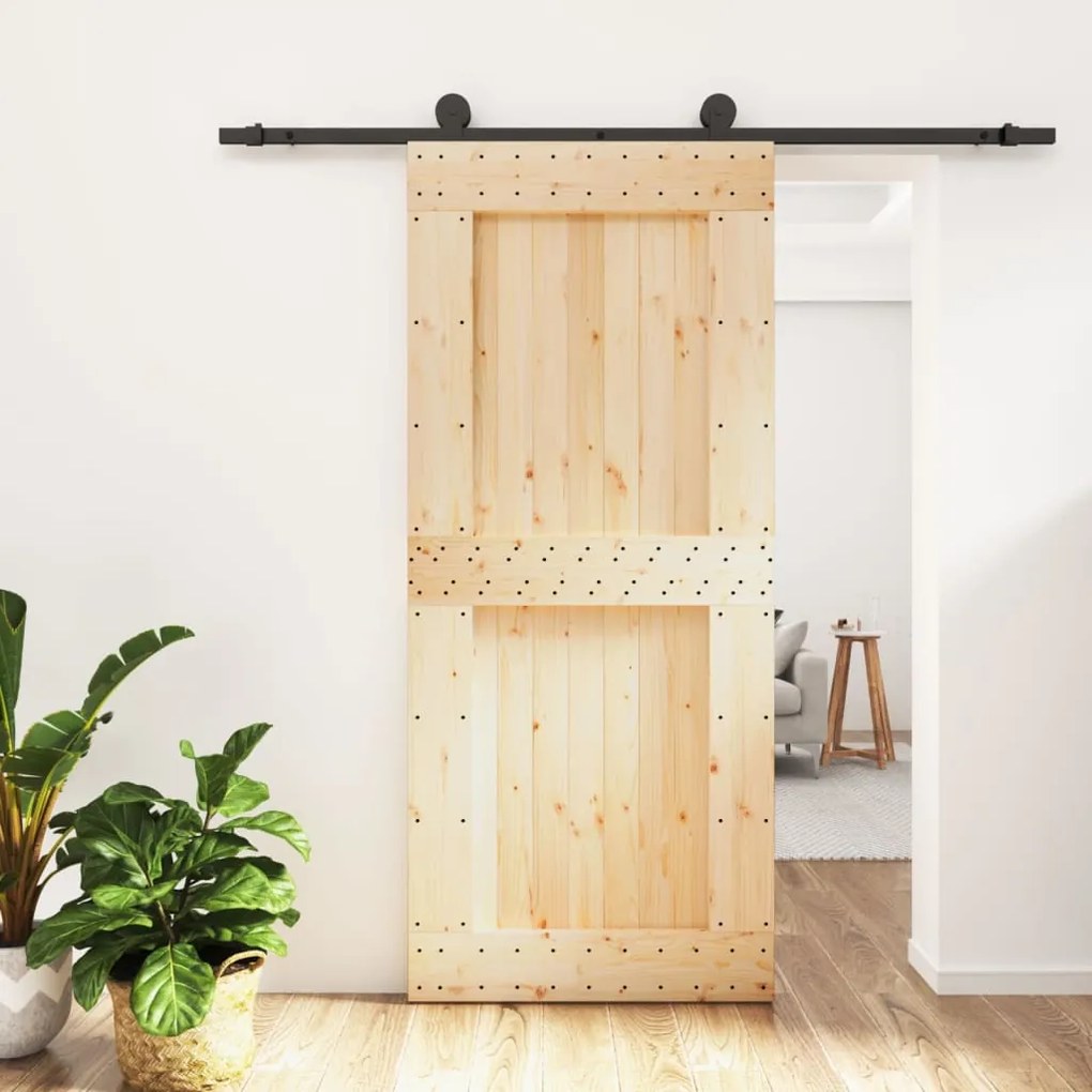 Posuvné Dveře S Kováním 90 X 210 Cm Masivní Borové Dřevo