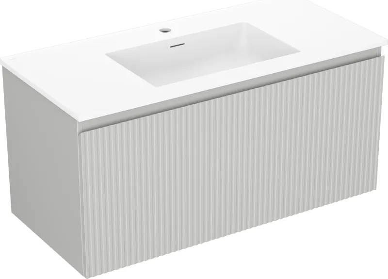 Mexen Rivel, koupelnová skříňka 100 cm s umyvadlem Otis, 1 zásuvka, drážkovaná, šedá matná/bílá, 91A20-10047-1-BF62-W18M01