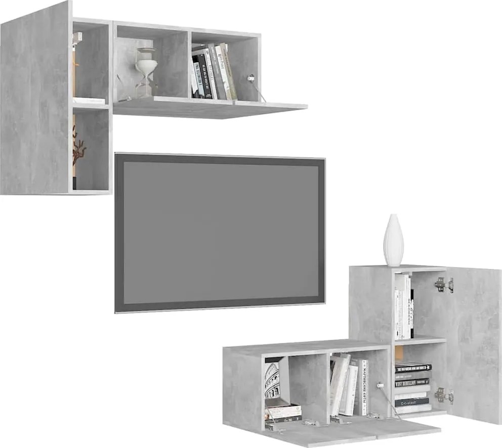 4dílný set TV skříněk betonově šedý dřevotříska 3079108