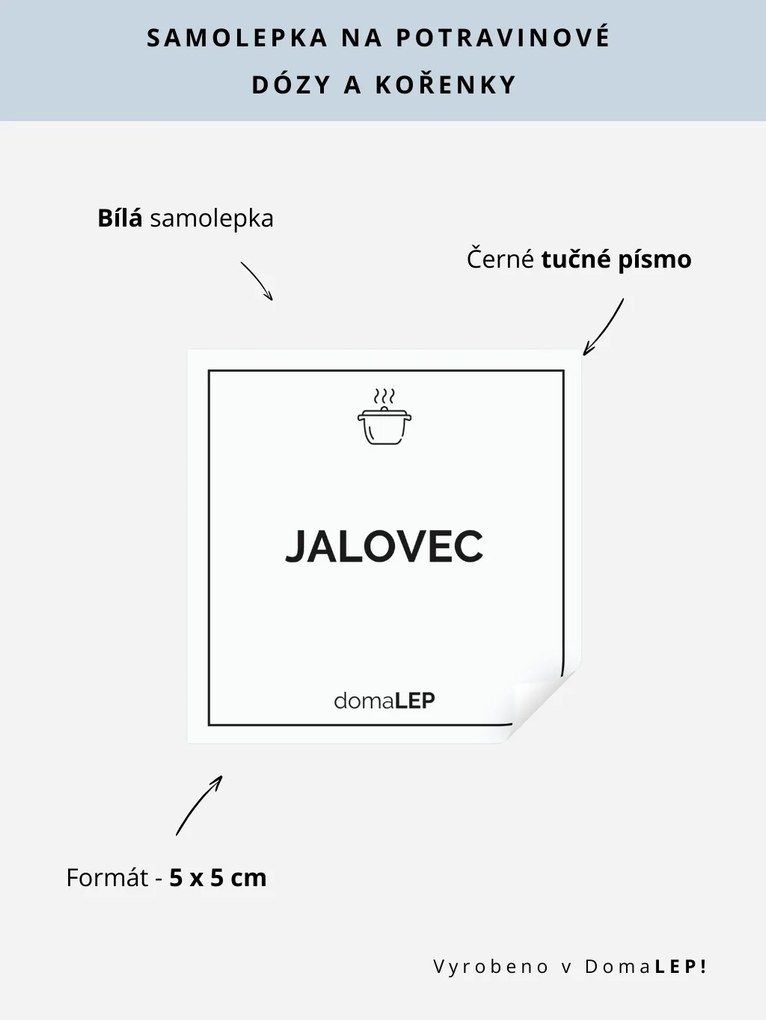 Samolepka na kořenky JALOVEC bílá 5 × 5 cm tučné písmo