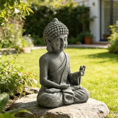 Outsunny Zahradní socha, sedící Buddha z oxidu hořečnatého, duchovní dekorace 32 x 23 x 51 cm, tmavě šedá