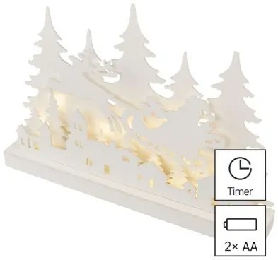 Dřevěná LED dekorace Wioska s časovačem 31 cm teplá bílá