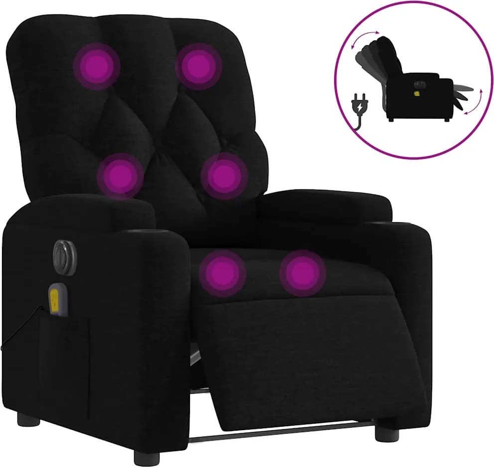 Elektrické masážní polohovací křeslo černé textil 3204700
