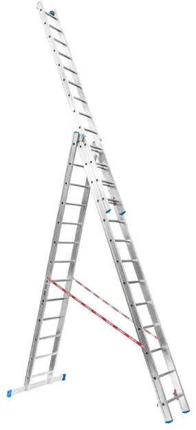 Hliníkový trojdílný výsuvný žebřík VENBOS PROFI, 3x13 příček, 8,22 m