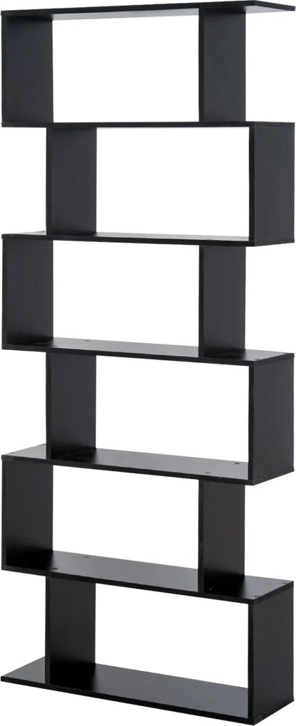 HOMCOM Moderní Knihovna se 6 Policemi pro Jídelnu, Obývací Pokoj a Kancelář 80x23x192 cm Černá | Aosom