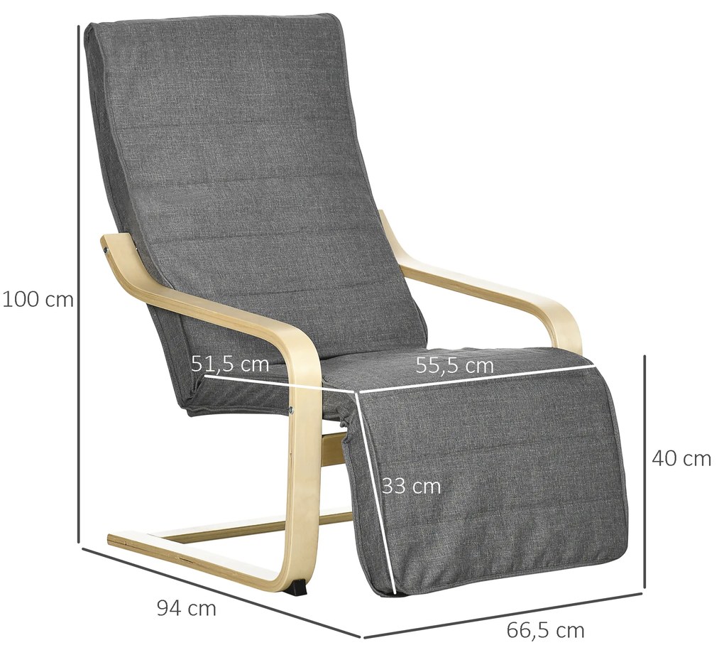 HOMCOM polohovací židle, polohovací židle, polohovací židle s nastavitelnou podnožkou, jídelní židle s lněným vzhledem do obývacího pokoje, březové d…