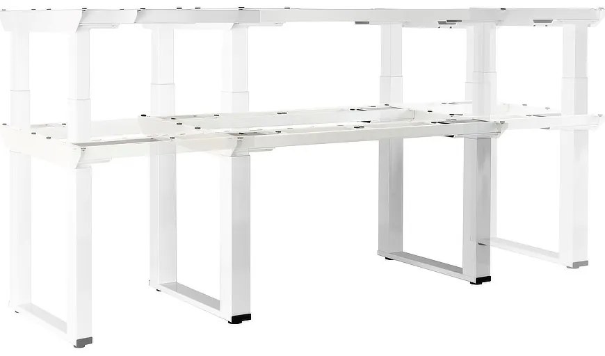 Výškově nastavitelný stůl OfficeTech Strong 200 x 80 cm, bílá podnož, dub silverjack