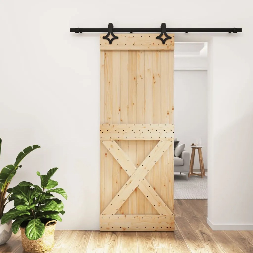 Posuvné Dveře S Kováním 80 X 210 Cm Masivní Borové Dřevo Stříbrná
