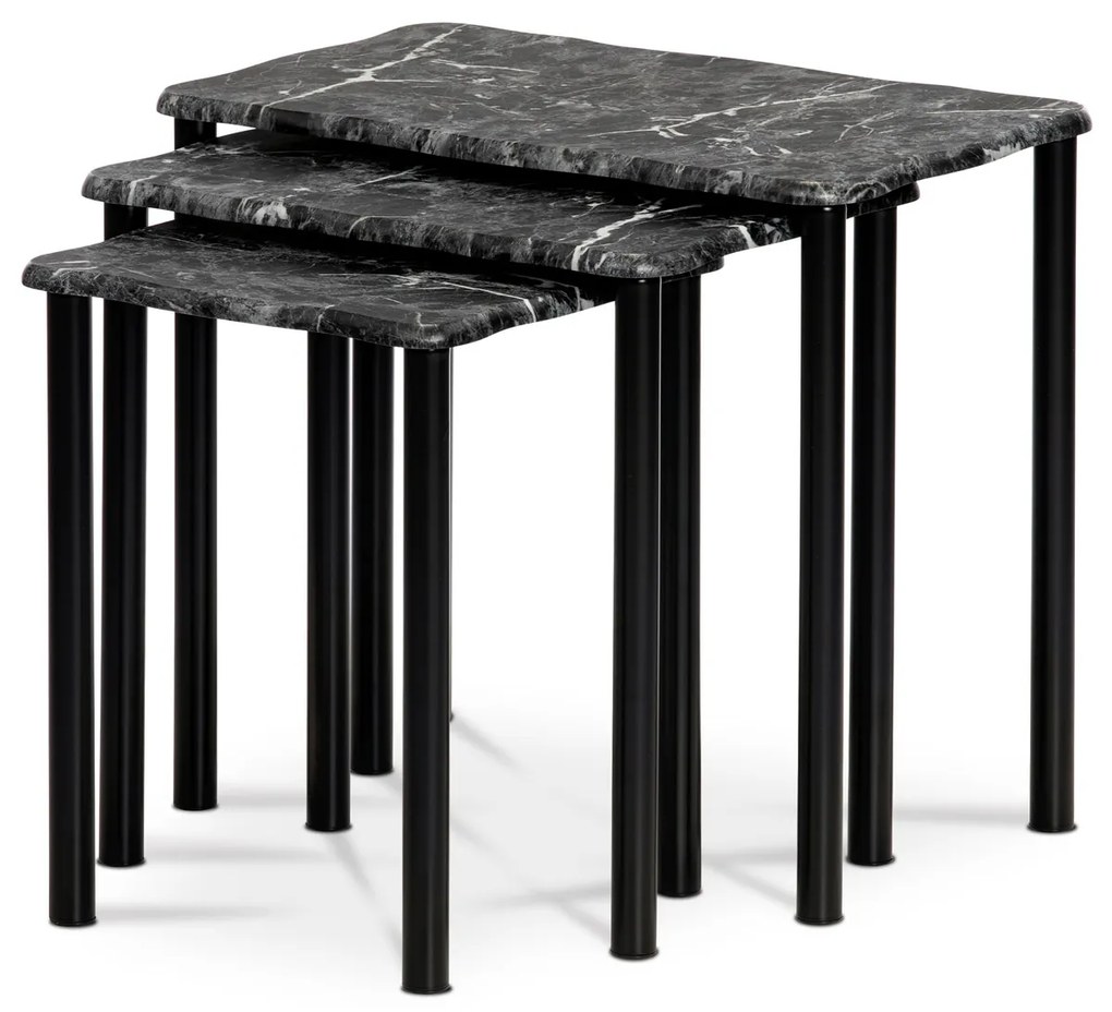 Autronic - Přístavné a odkládací stolky, set 3 ks, deska černý mramor, kovové nohy, černý m - 20658-04 BK