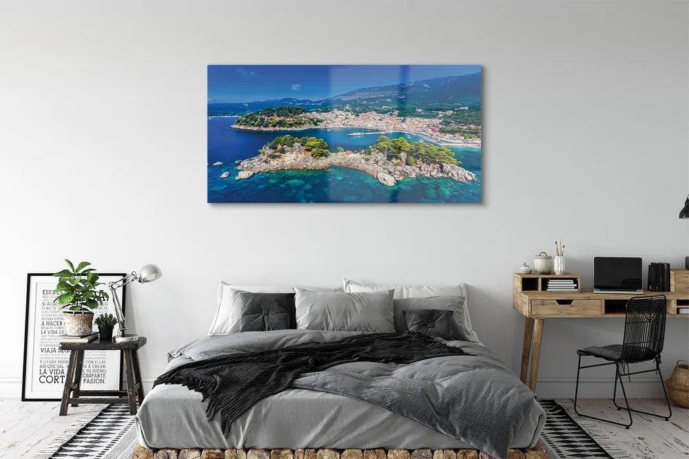 akrylový obraz Řecko Panorama moře město 140x70 cm