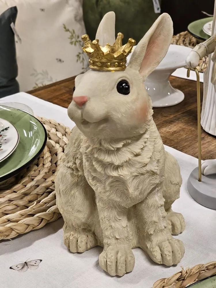 Dekorativní soška králíka se zlatou korunkou - 16*13*23 cm