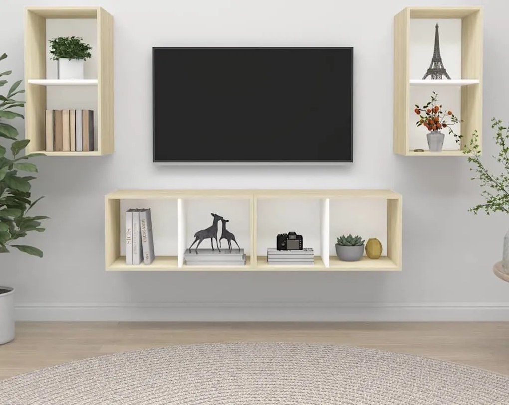 vidaXL Nástěnné TV skříňky 4 ks dřevotříska [3079871] Barva: Bílá