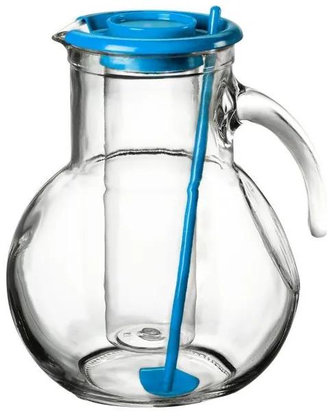 Bormioli Rocco Džbán skleněný 2 l s chladící vložkou na led a míchátkem - modrý