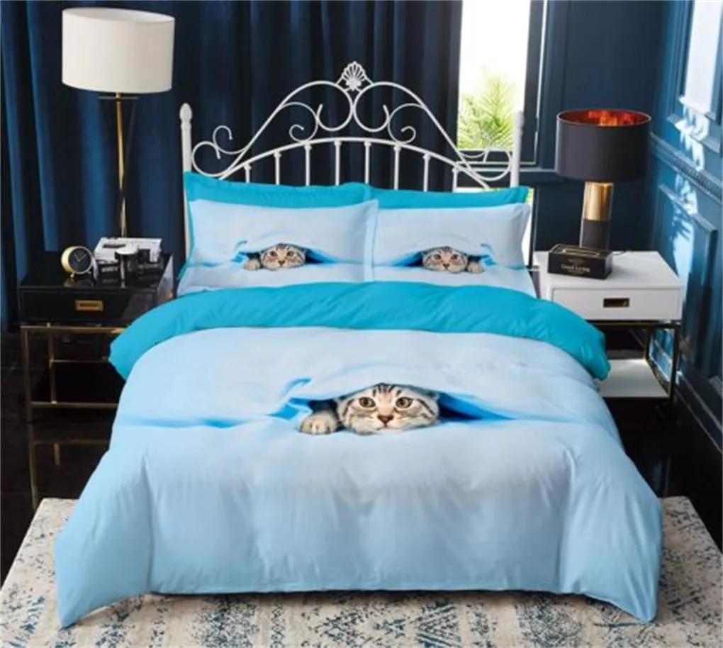 Sendia 3-dílné povlečení kočka kuk 3 D modrá 140 x 200 na jednu postel |  BIANO