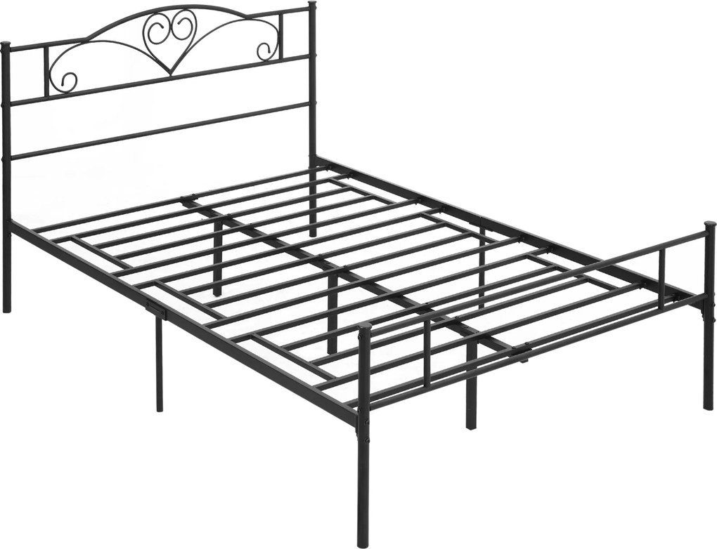 Kovový dvoulůžkový rám postele HOMCOM 145x211x106cm, s integrovanými latěmi a čelem, úložný prostor pod postelí, černý | Aosom