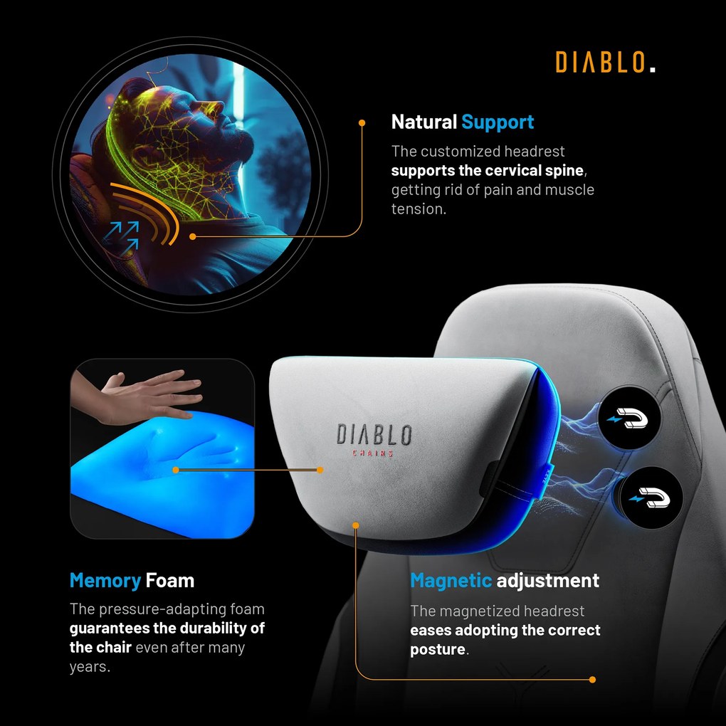 Herní křeslo Normal Size, šedý-černý: Diablo X-Eye Prime Nightwolf Moon