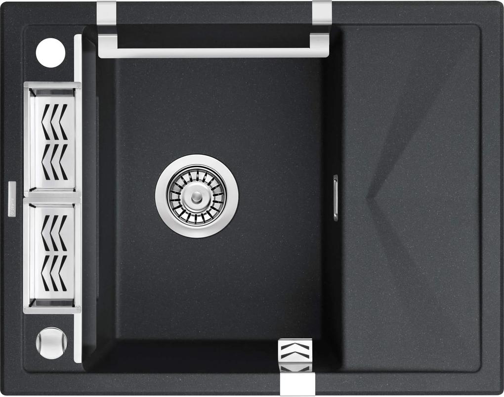 Deante Magnetic, granitový dřez na desku 640x500x219 mm Z/KO, 3,5" + prostorově úsporný sifon, 1-komorový, grafitová metalíza, ZRM_G11A