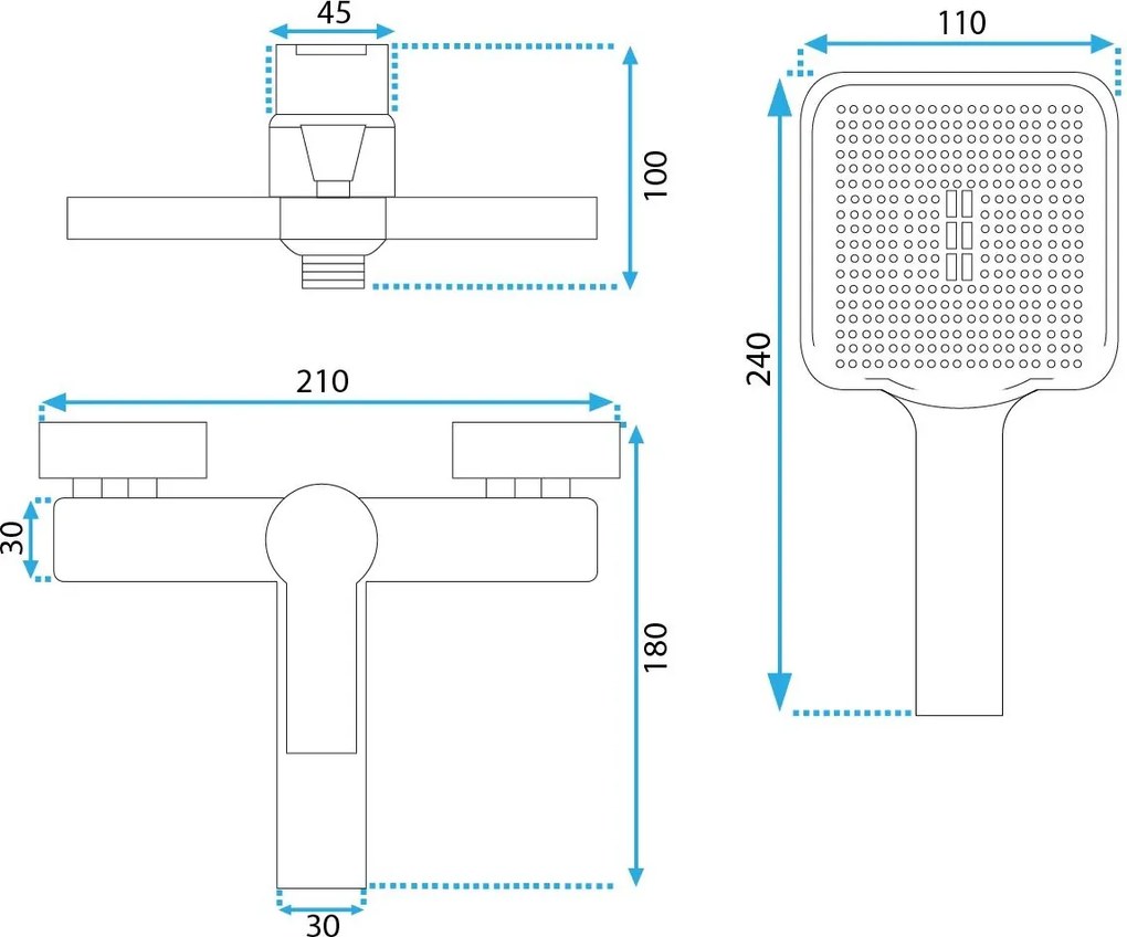 Rea Argus, vanová baterie s ruční bodovou sprchovou soupravou, zlatá lesklá, REA-B6409