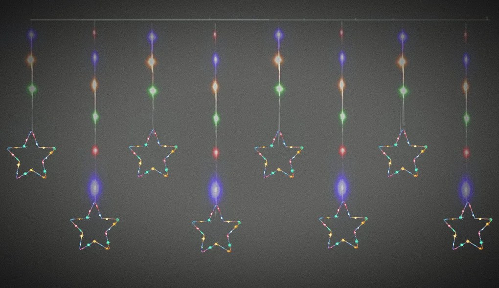 Vánoční LED vánoční závěs s 8 hvězdami, 3m, 196 LED, různé barvy na výběr Barva: Různobarevná