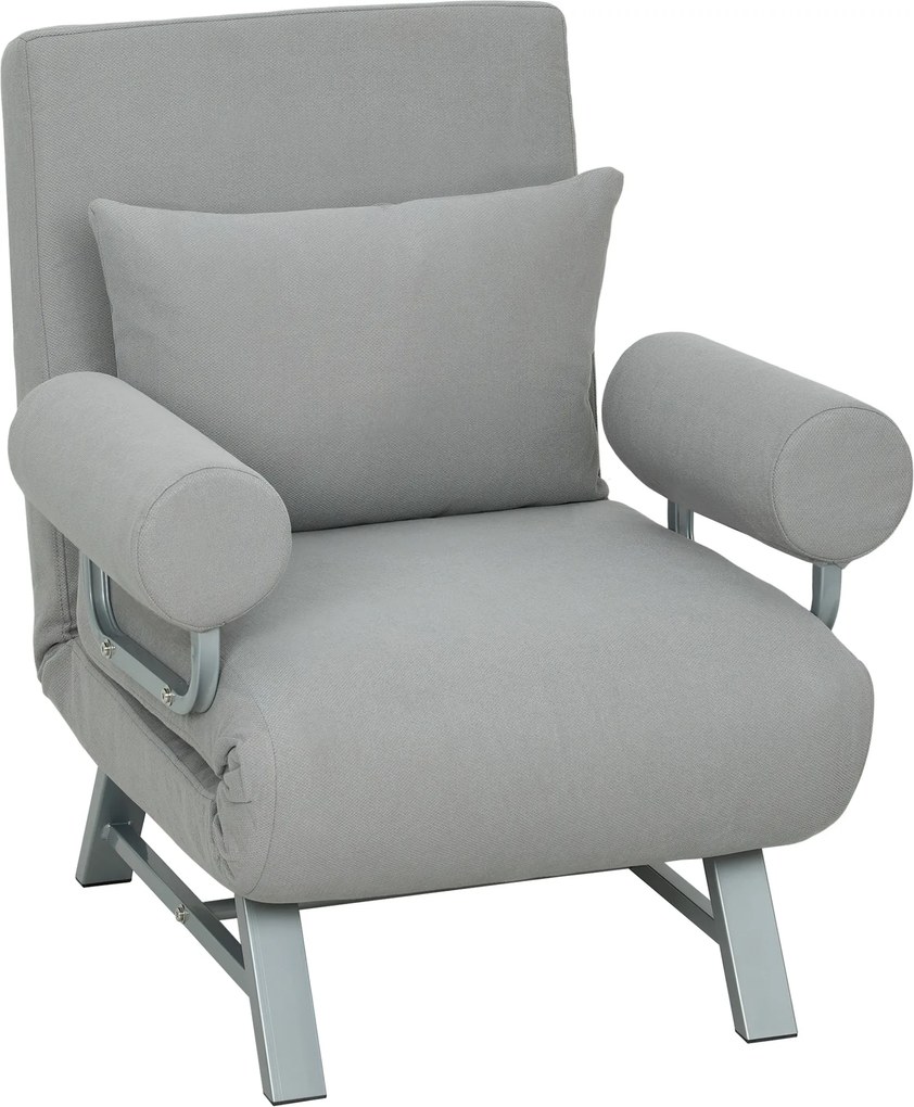 HOMCOM Rozkládací křeslo, čalouněné křeslo, přeměnitelné na postel pro hosty, ergonomické, světle šedé