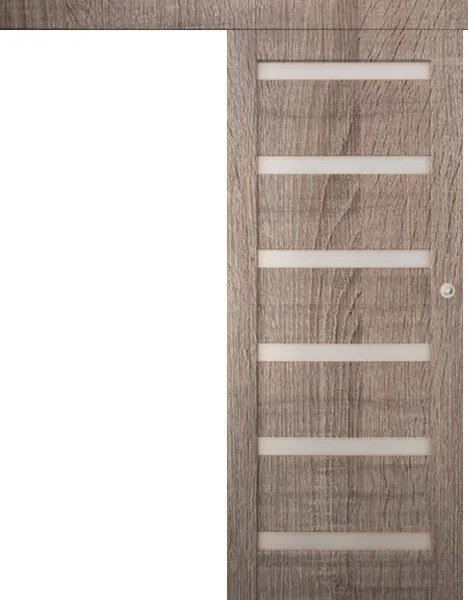 posuvné interiérové dveře na stěnu vasco doors EVORA model 5 Průchozí rozměr: 80 x 197 cm, Orientace dveří: Levé dveře, Dekor: Dub Viking