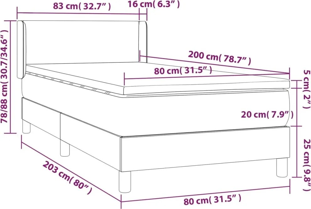 vidaXL Box spring postel s matrací 80 x 200 cm textil [3130069] Barva: Tmavě šedá