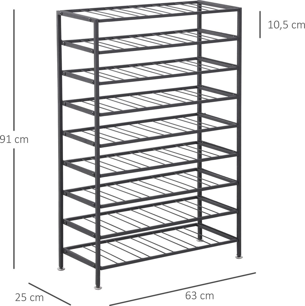 HOMCOM Stojan na víno s kapacitou 54 lahví 63D x 25Š x 91V cm černý kov