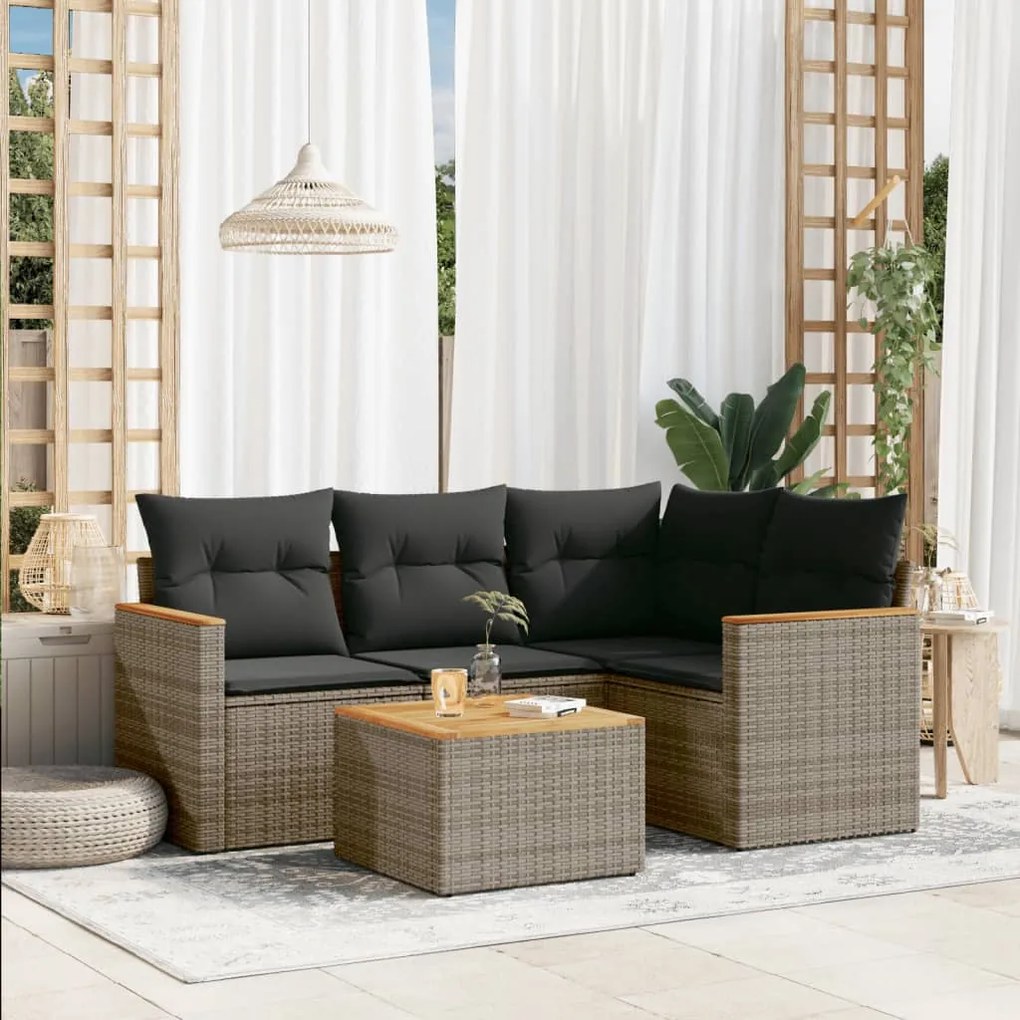 5dílná zahradní sedací souprava s poduškami šedá polyratan 3258343