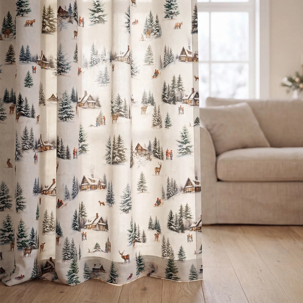 Perkálový bavlněný závěs na žabky - Vánoce na horách Velikost: Rozměr závěsu (v x š) - 280 x 140 cm