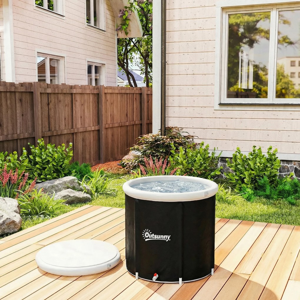 Outsunny nafukovací ledová vana 280 l — přenosná studená lázeň s krytem a pumpou, vícevrstvé zateplení, Ø78 x 71 cm