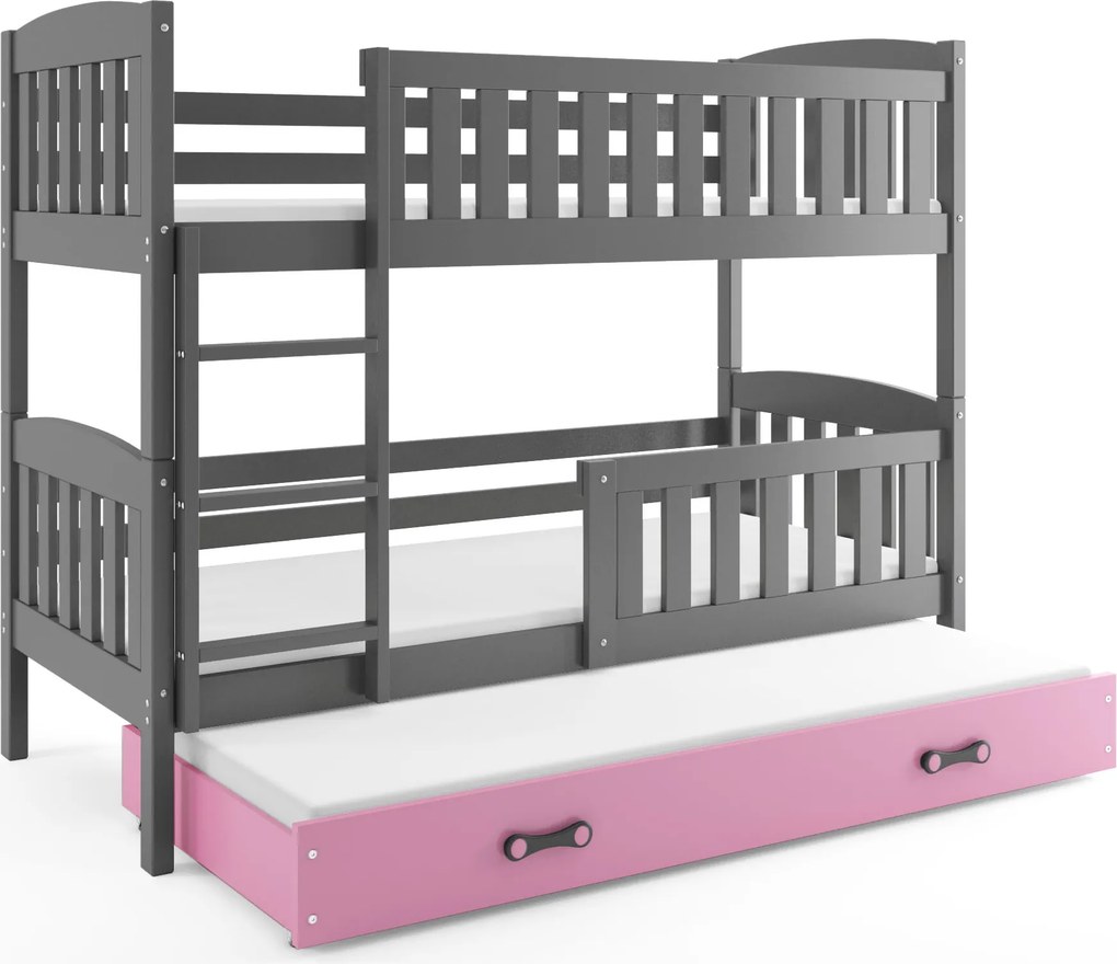 SMB Dětská patrová postel s přistýlkou JAKE 4, 90x190 cm Dekor: Borovice, Barva šuplíku: Modrá