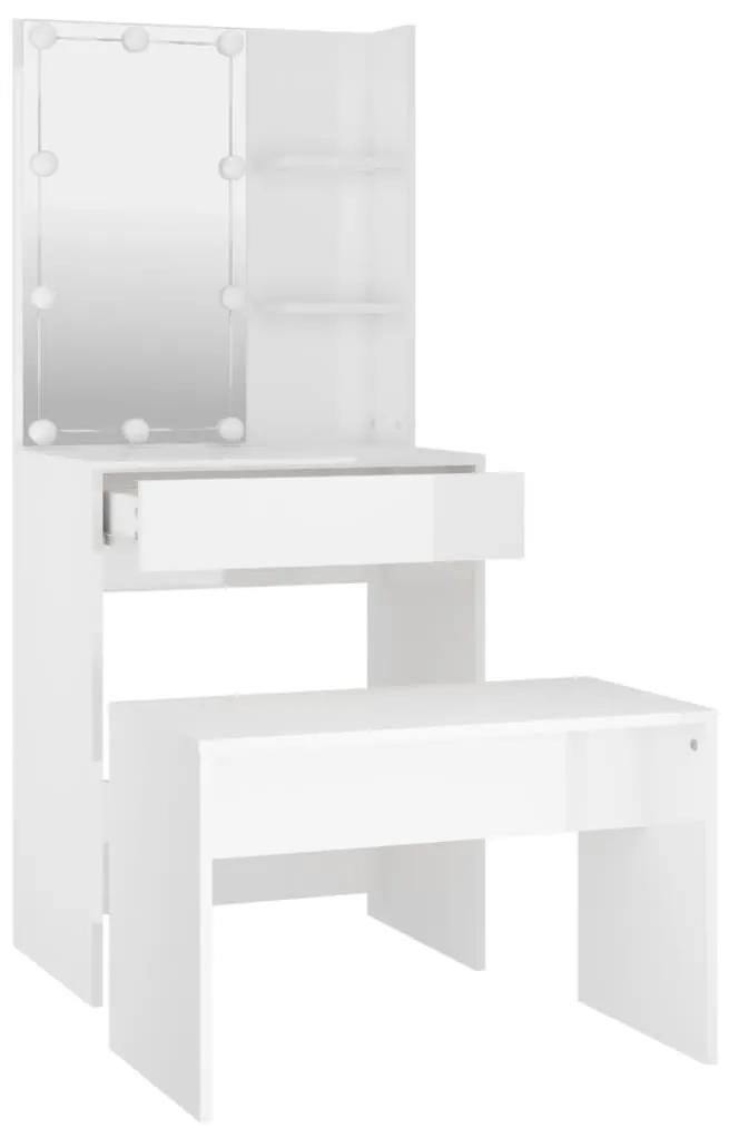 vidaXL Toaletní stolek sada s LED bílý vysoký lesk kompozitní dřevo