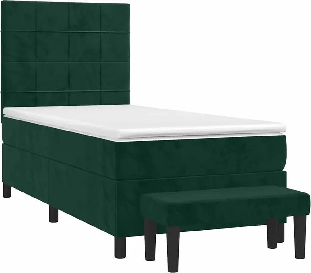Box spring postel s matrací tmavě zelená 100x200 cm samet 3137830