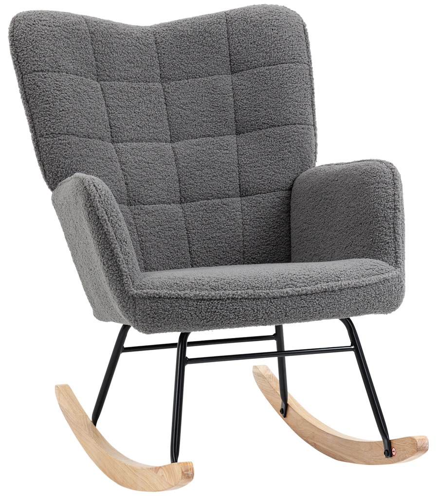 HOMCOM Houpací křeslo Houpací křeslo, akcentní křeslo, relaxační křeslo s berberským rounem, do 120 kg, tmavě šedé, 71x92x101 cm| Aosom