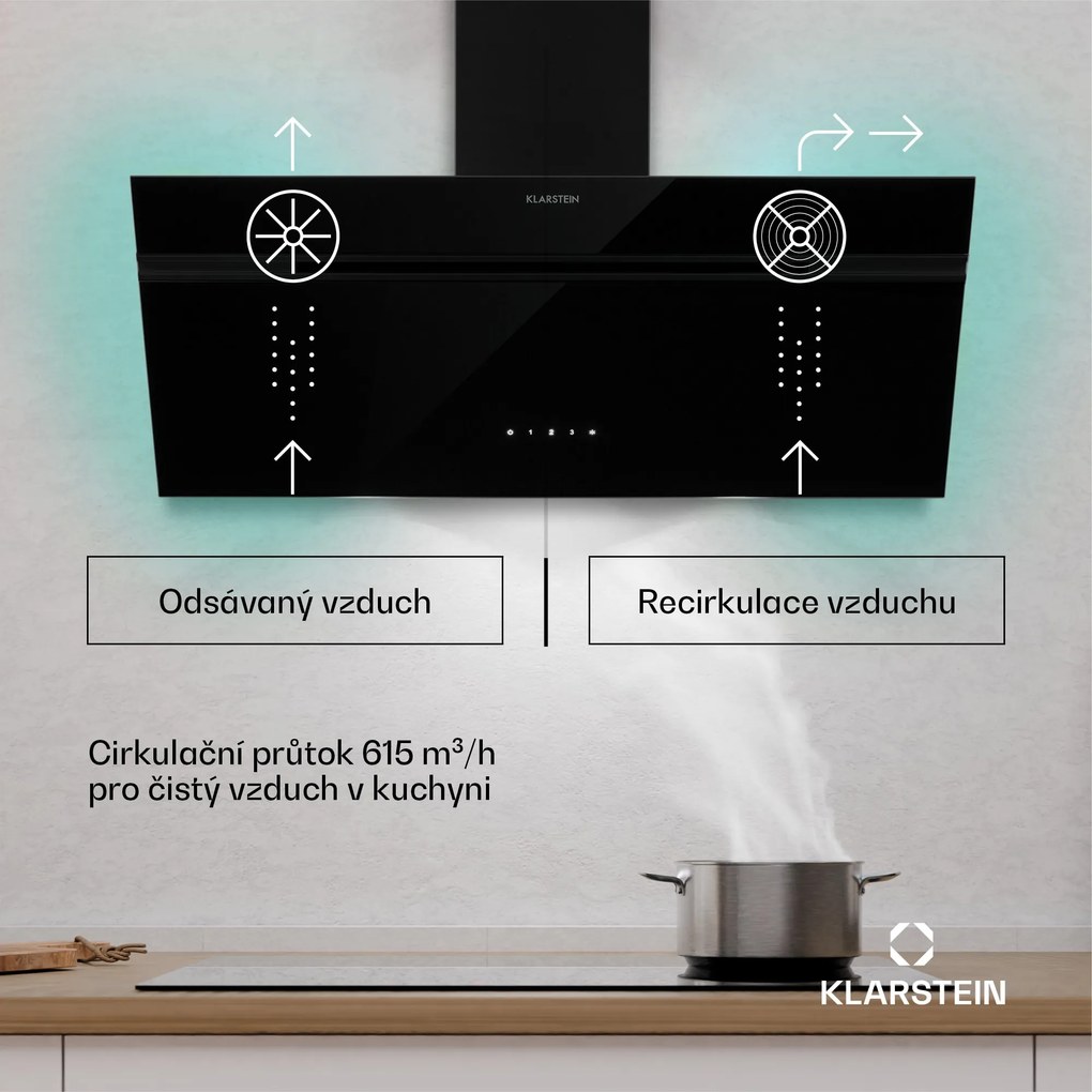 Klarstein Digestoř Alina, EEK A, Dotykové, LED osvětlení, Odsávání/recirkulace, 615 m³/h