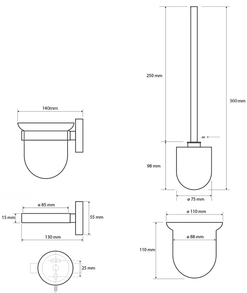 SAPHO XS301 X-Steel WC štětka nástěnná, broušený nerez