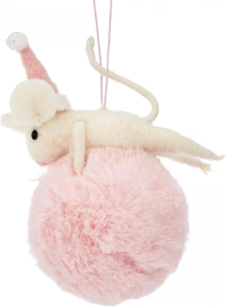 sass & belle Vánoční ozdoba Pom Pom Mouse, růžová barva, krémová barva