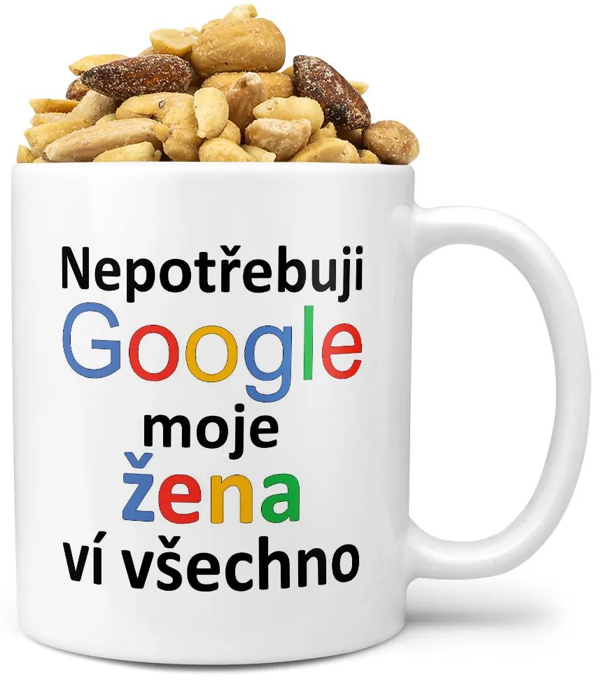 Hrnek Google - Žena (Náplň hrníčku: Směs slaných oříšků)