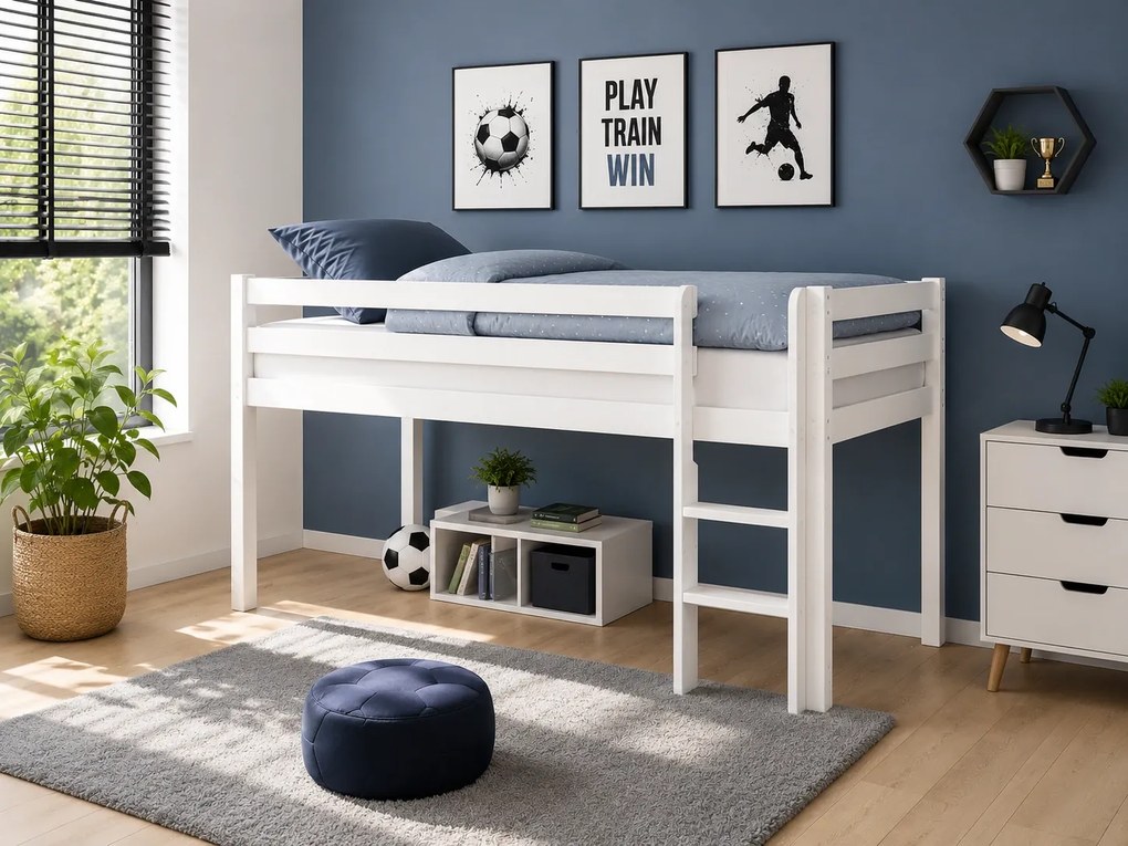 Dětská vyvýšená postel z masivu 200x90 cm – bílá barva
