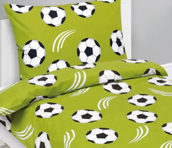Bellatex Povlečení bavlněné Junior 140x200, 70x90 cm Fotbal Zelená,Černá,Bílá