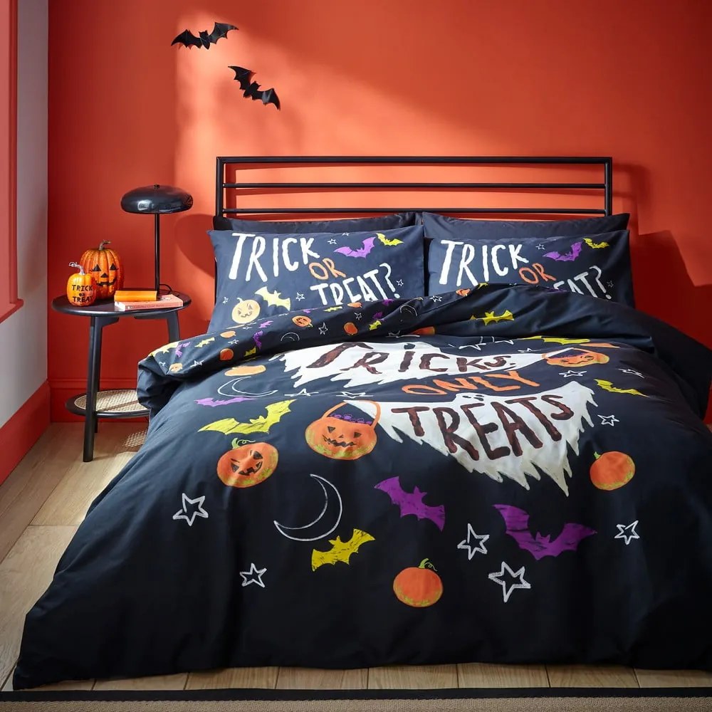 Černé povlečení na dvoulůžko 200x200 cm Halloween Trick or Treat – Catherine Lansfield