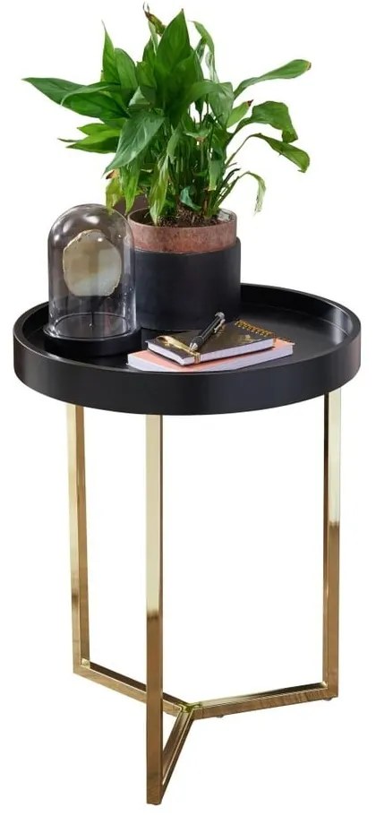 Černý příruční stolek s nohami ve zlaté barvě Skyport Wohnling Eva, ⌀ 40 cm